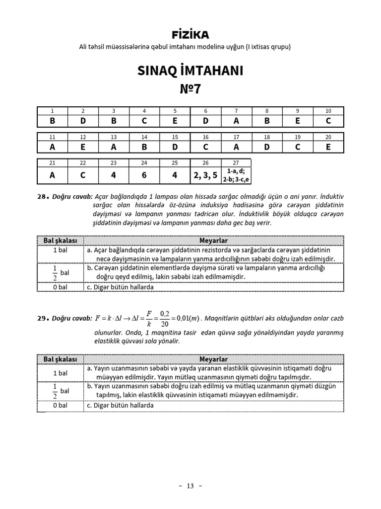 Fizika Qrup 1 AZ Sinaq 7 | PDF