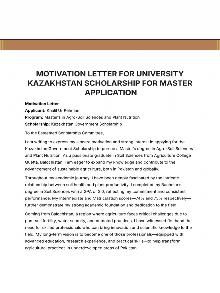 Motivation Letter For University Application Template | PDF