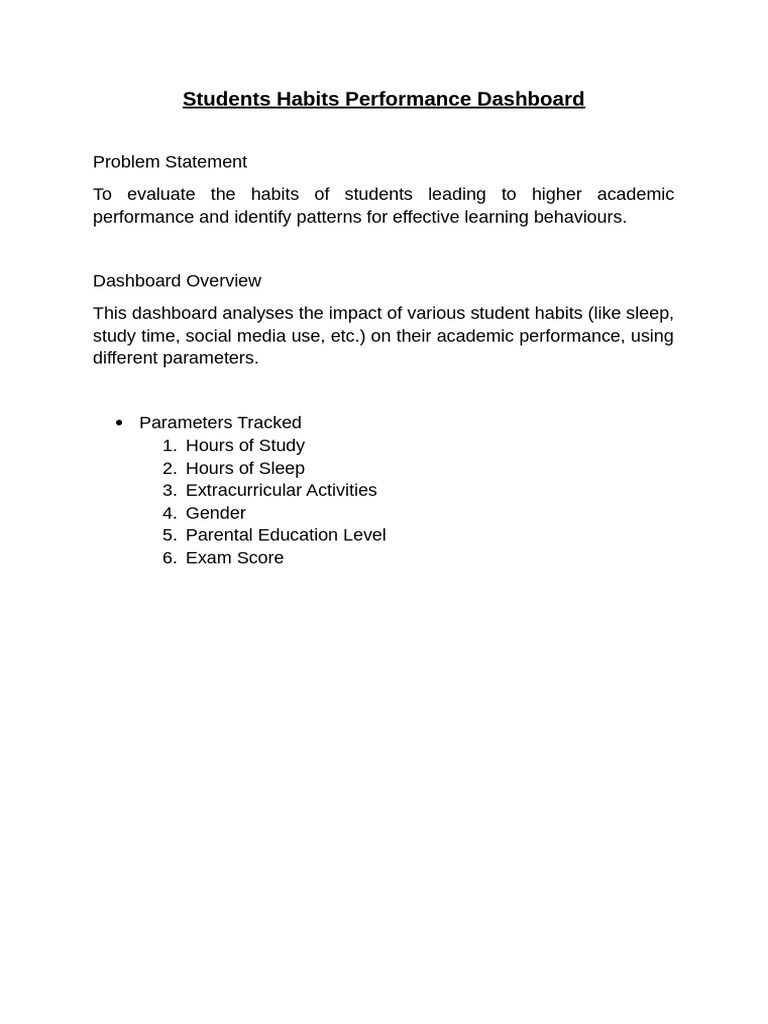 Students Habits Performance Dashboard | PDF
