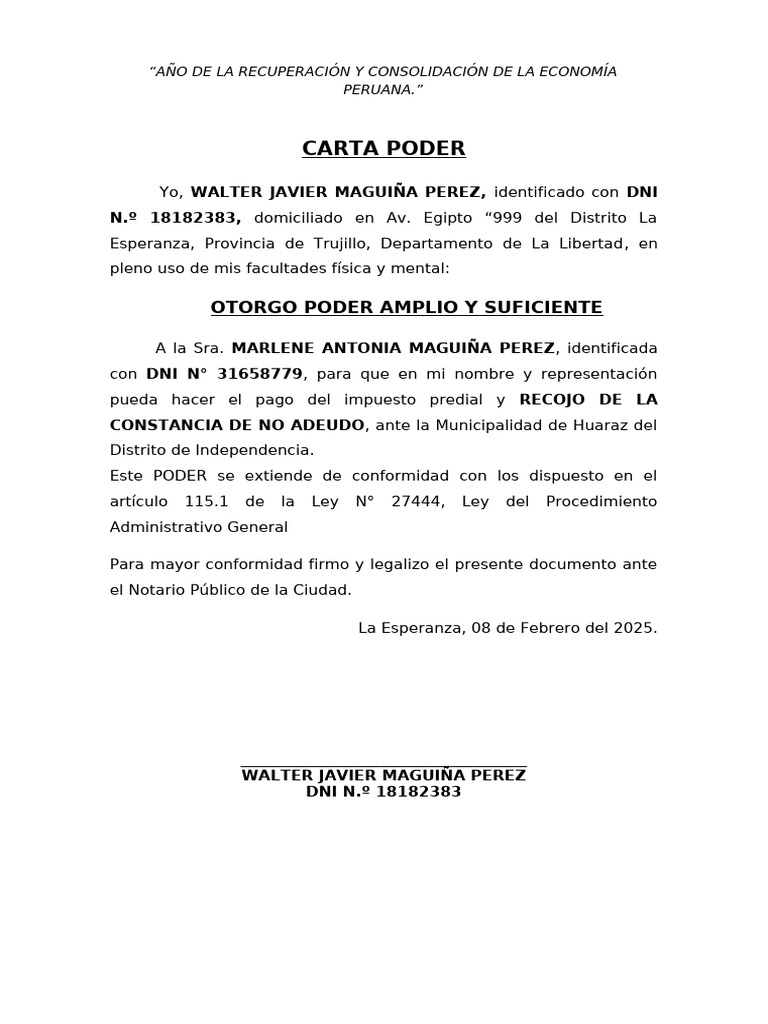Carta Poder Modelo | PDF