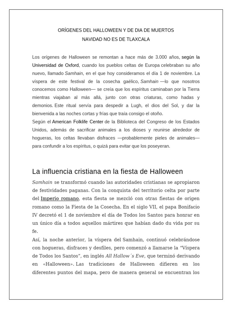 Orígenes Del Halloween y de Dia de Muertos | PDF | Víspera de Todos los ...