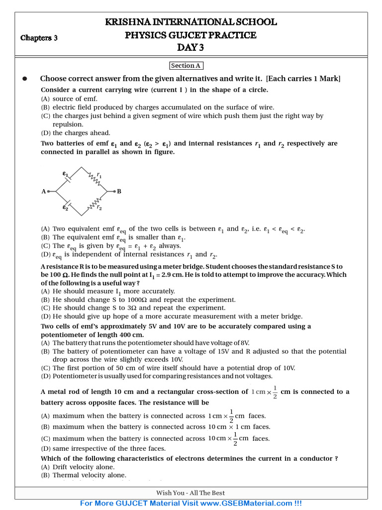 GUJCET Physics Paper Ch-3 (EM) (GSEBMaterial - Com) | PDF | Physical ...