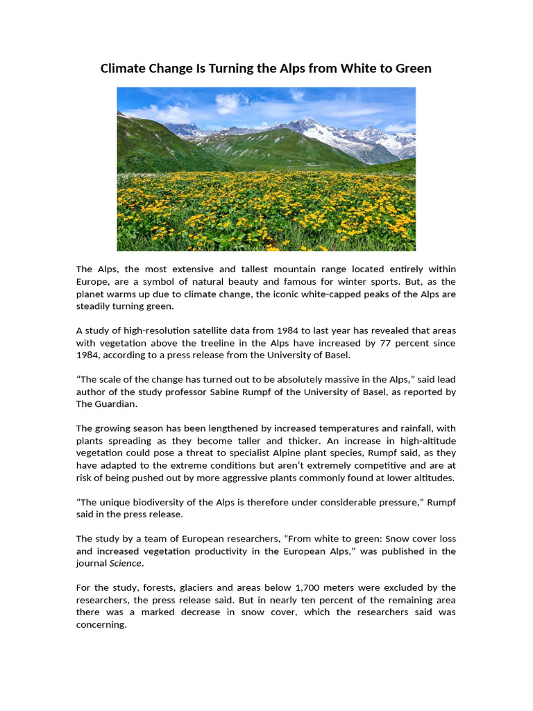 Climate change and the Alps + Test | PDF | Alps | Snow
