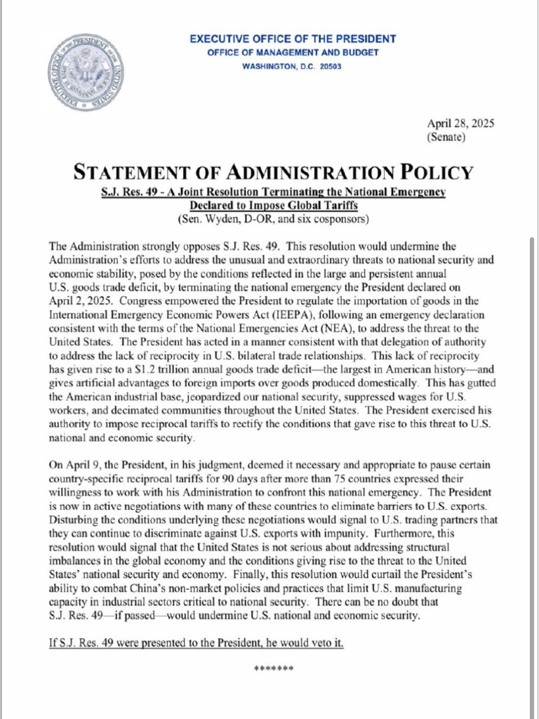 Statement of Administration Policy | PDF