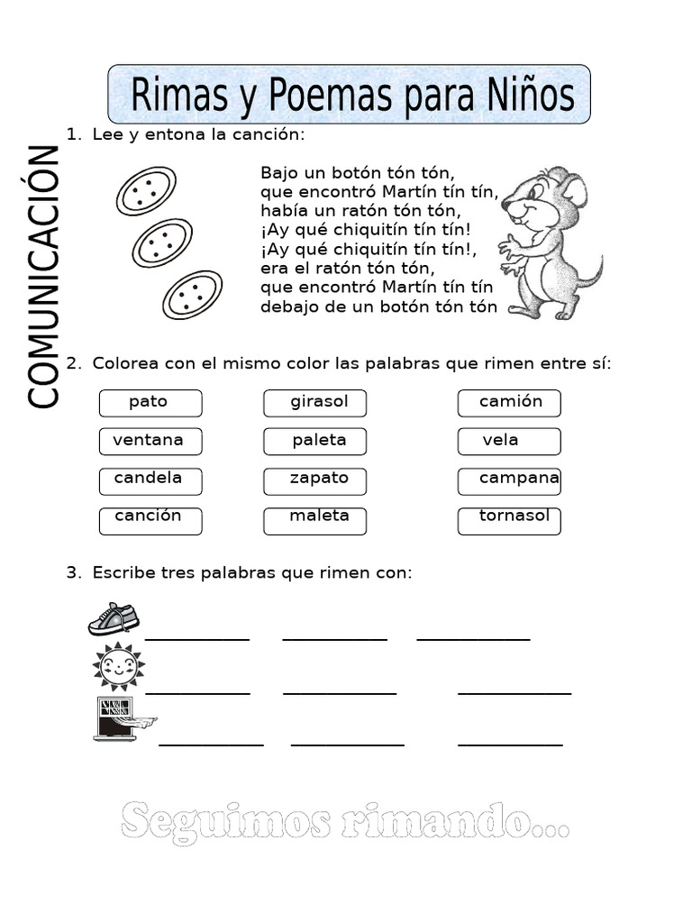 Ficha de Rimas y Poemas para Niños Segundo de Primaria | PDF | Fonética