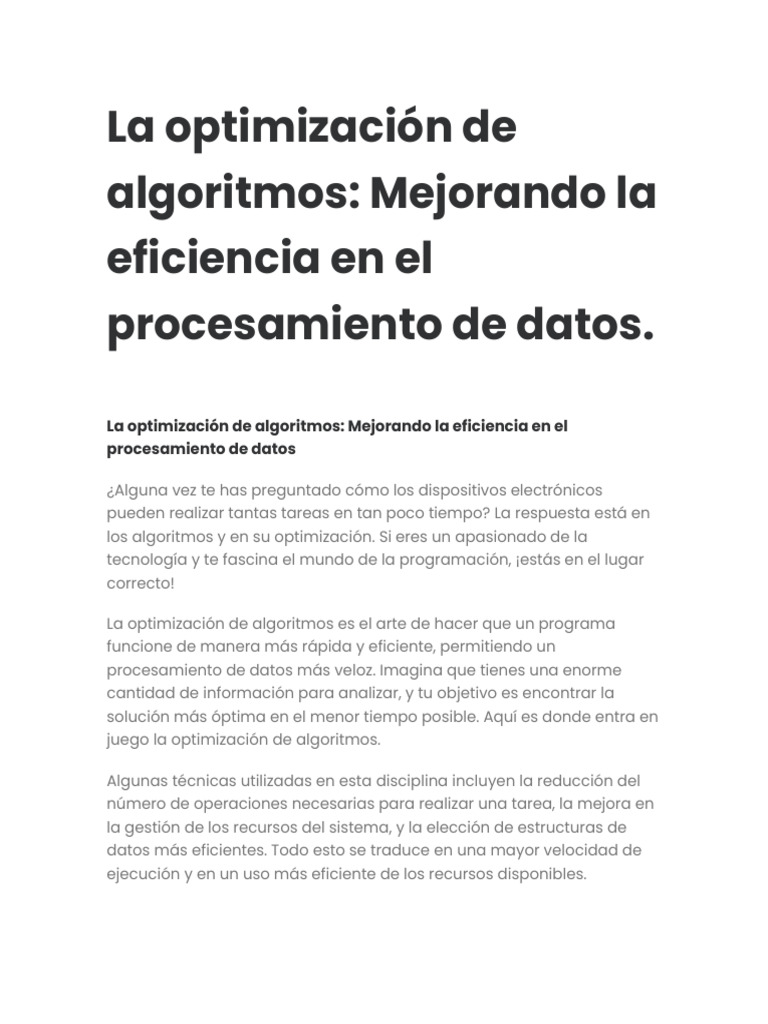 La Optimización de Algoritmos | PDF | Programa de Optimización | Algoritmos