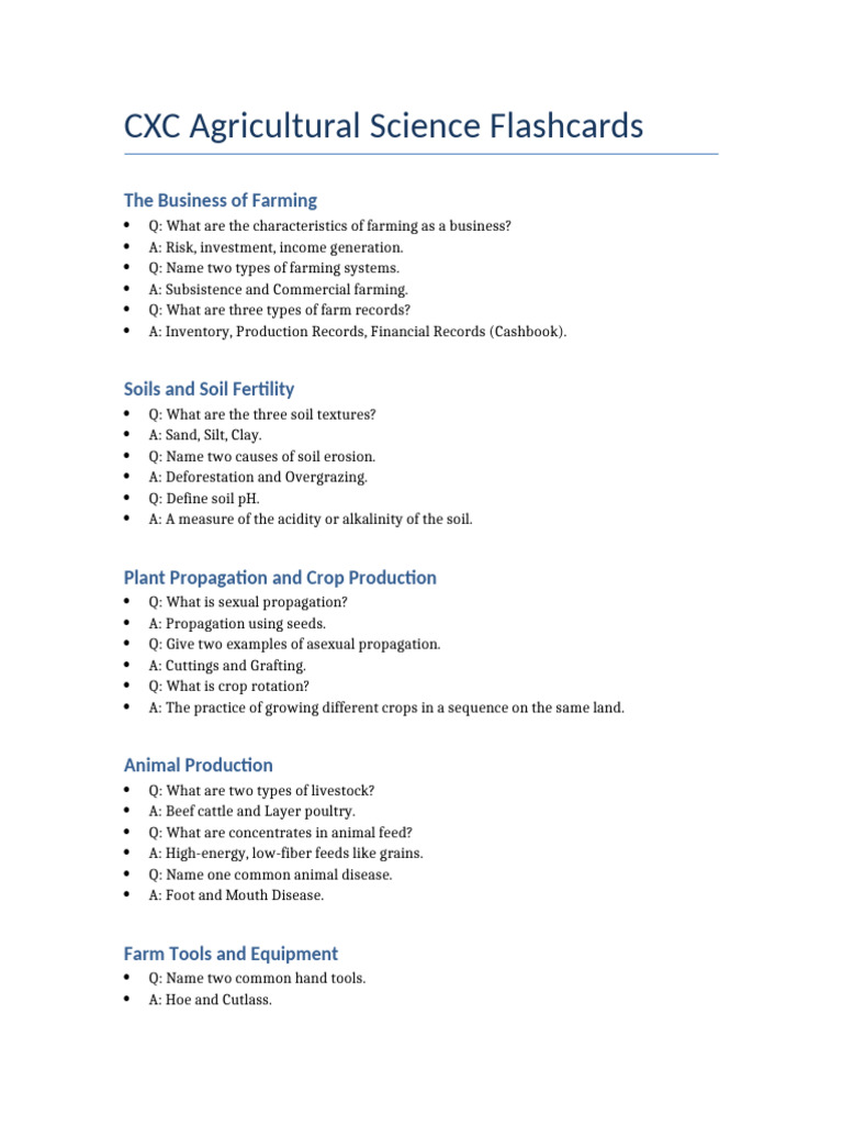 CXC Agricultural Science Flashcards | PDF