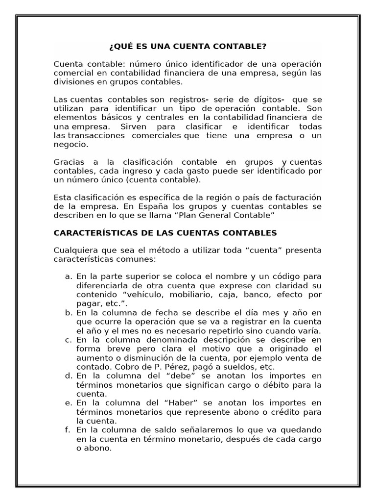 Definición y características de cuentas contables | PDF | Contabilidad ...