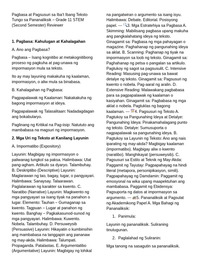 Pagbasa at Pagsusuri Sa Iba | PDF