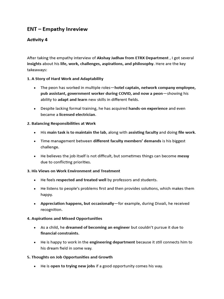 Insights from an Empathy Interview | PDF | Psychological Resilience ...