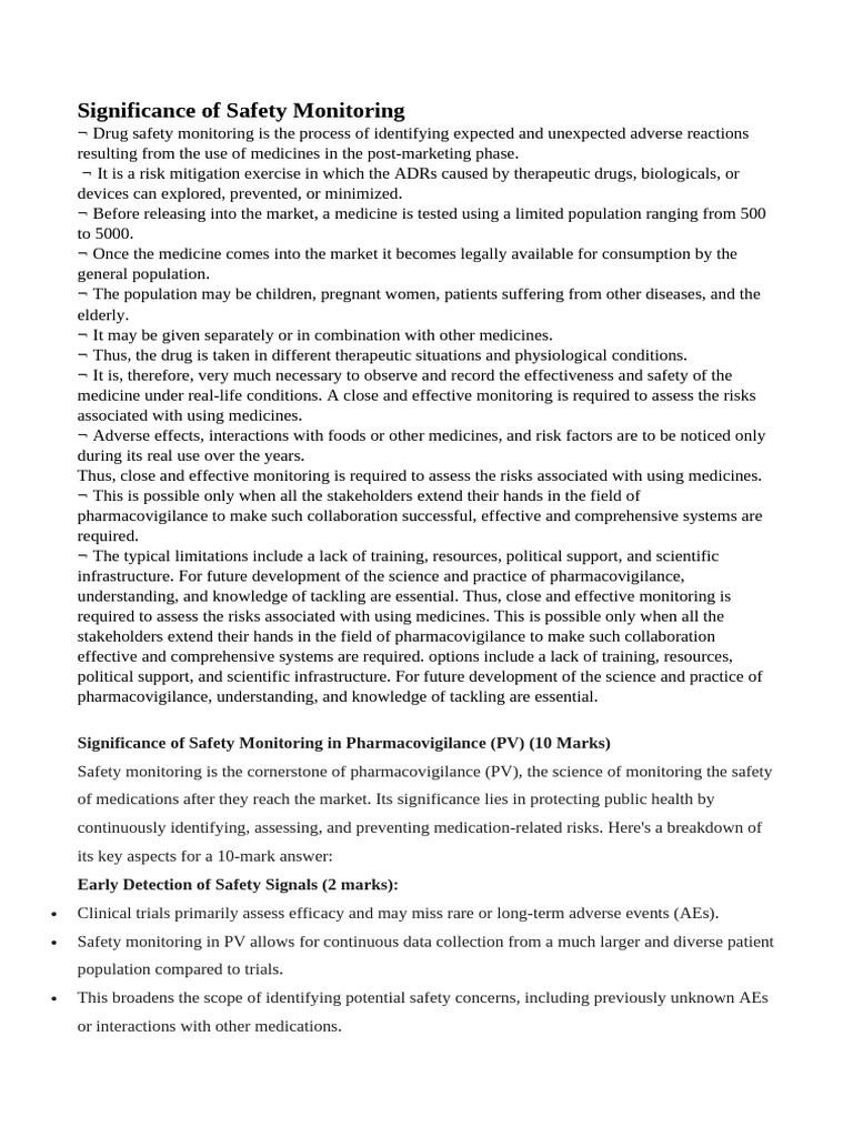 Importance of Safety Monitoring in Pharmacovigilance | PDF ...