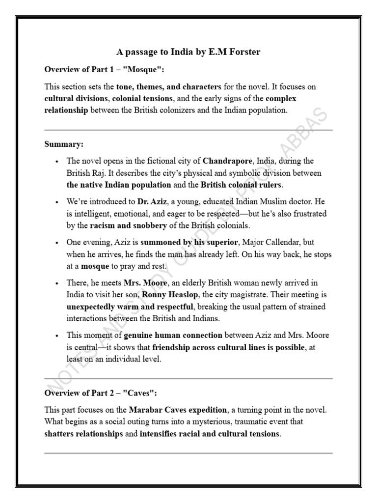 Summary of A Passage to India | PDF