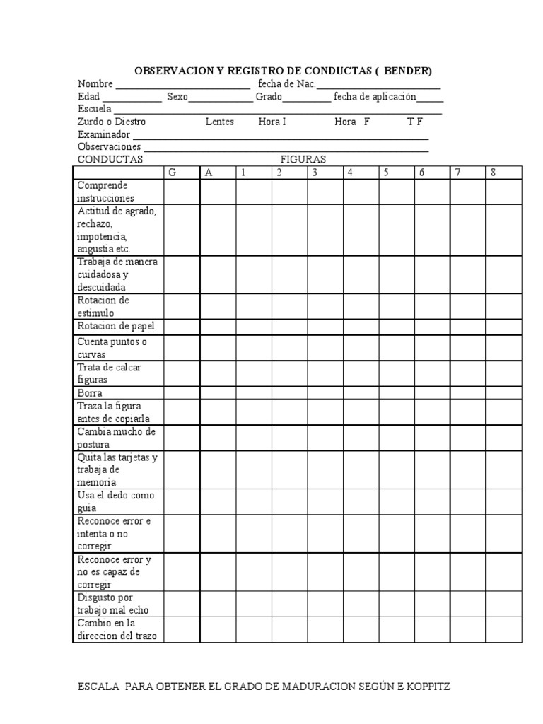 Formato de Evaluacion Bender