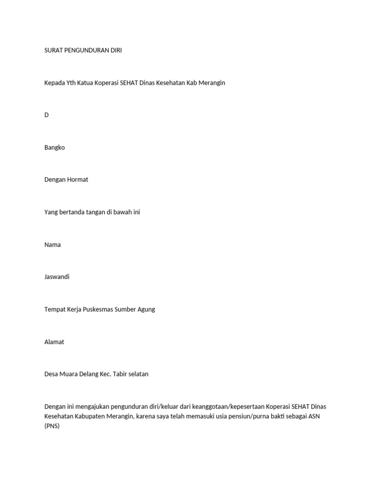 Surat Pengunduran Diri Jaswandi ASN | PDF