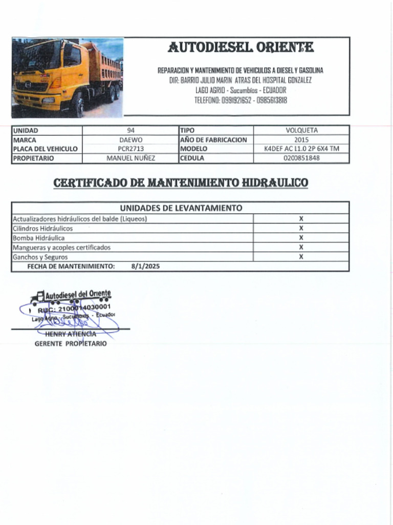 6 PCR 2713 Cert Hidraulico Cad 08032025 | PDF