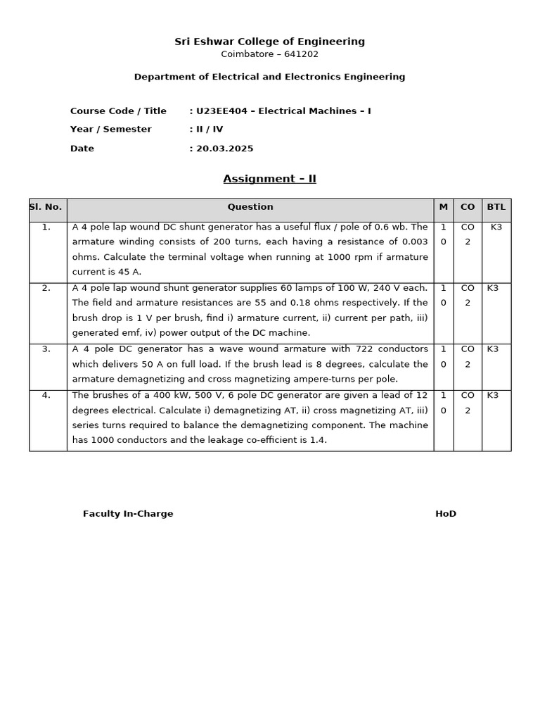 Assignment - EM I - Unit 2 | PDF