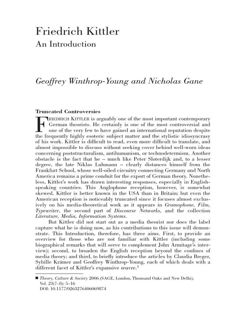 Winthrop Young Gane 2006 Friedrich Kittler An Introduction | PDF ...