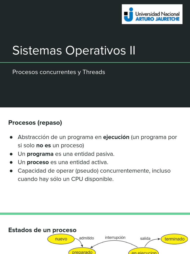 SO2 - Clase 2 Procesos | PDF | Hilo (Computación) | Proceso (Computación)