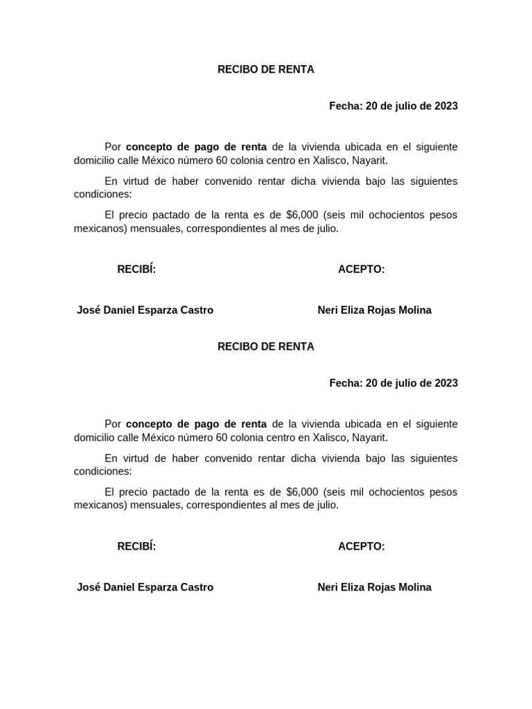 RECIBO DE RENTA | PDF