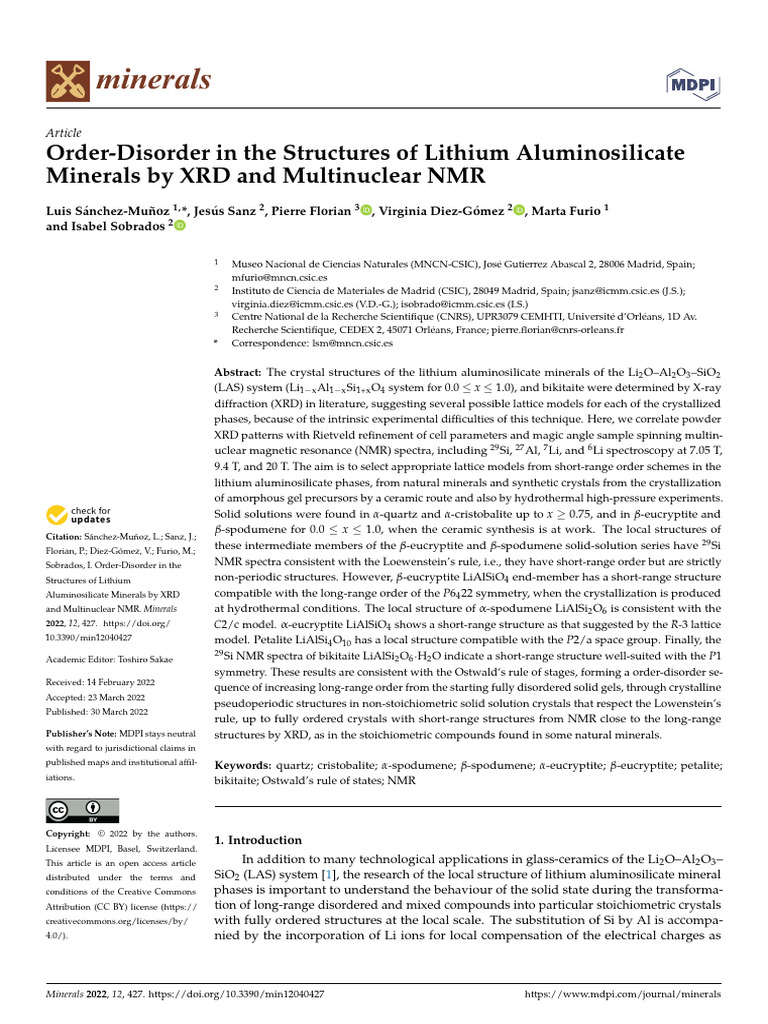 Order-Disorder in The Structures of Lithium Alumin | PDF | Crystal Structure | X Ray Crystallography