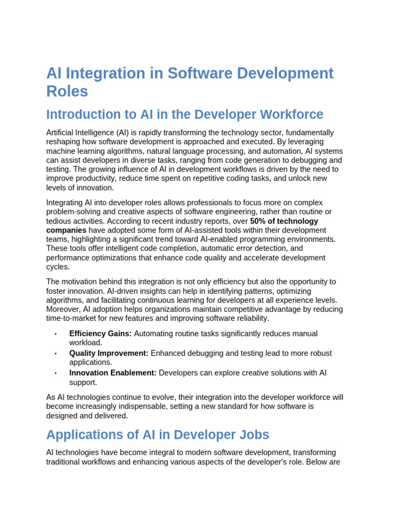 AI Integration in Software Development | PDF | Software Development | Artificial Intelligence