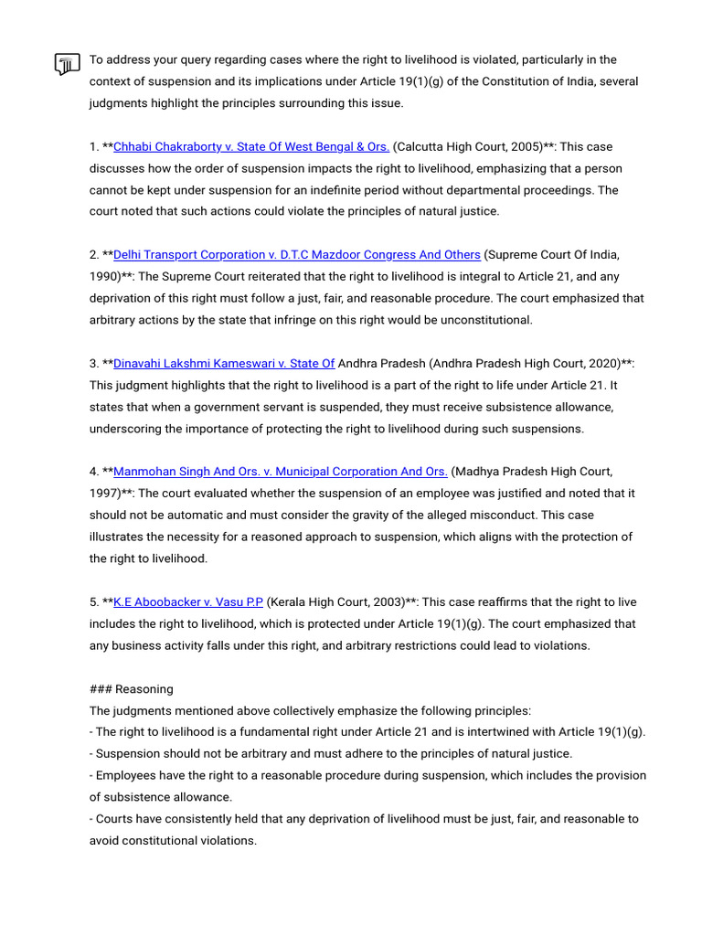 Right To Livelihood Violation Leads To Violation of Article 21 | PDF ...