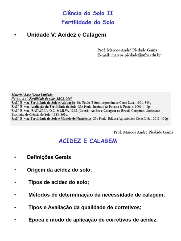 Aula Resumo Unid V Acidez e Calagem 25 | PDF | Ph | Solo