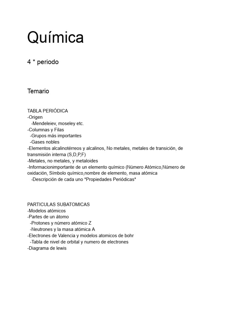 Temario Quimica 4to Periodo | PDF | Elementos químicos | Rieles