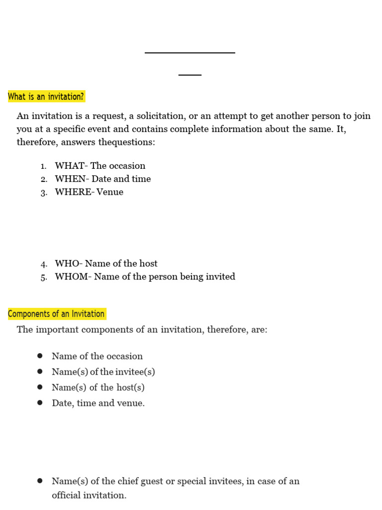 INVITATIONS AND THEIR REPLIES - Notes | PDF