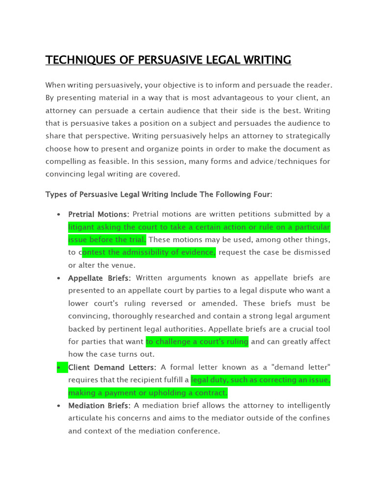 TECHNIQUES OF PERSUASIVE LEGAL WRITING | PDF | Paralegal | Persuasion