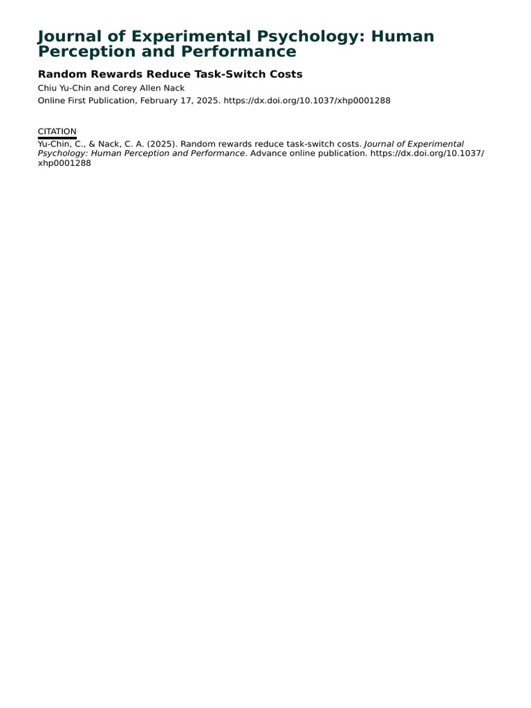 Yu-Chin Nack Random Reward Task-Switching JHPP 2025 | PDF | Experiment ...