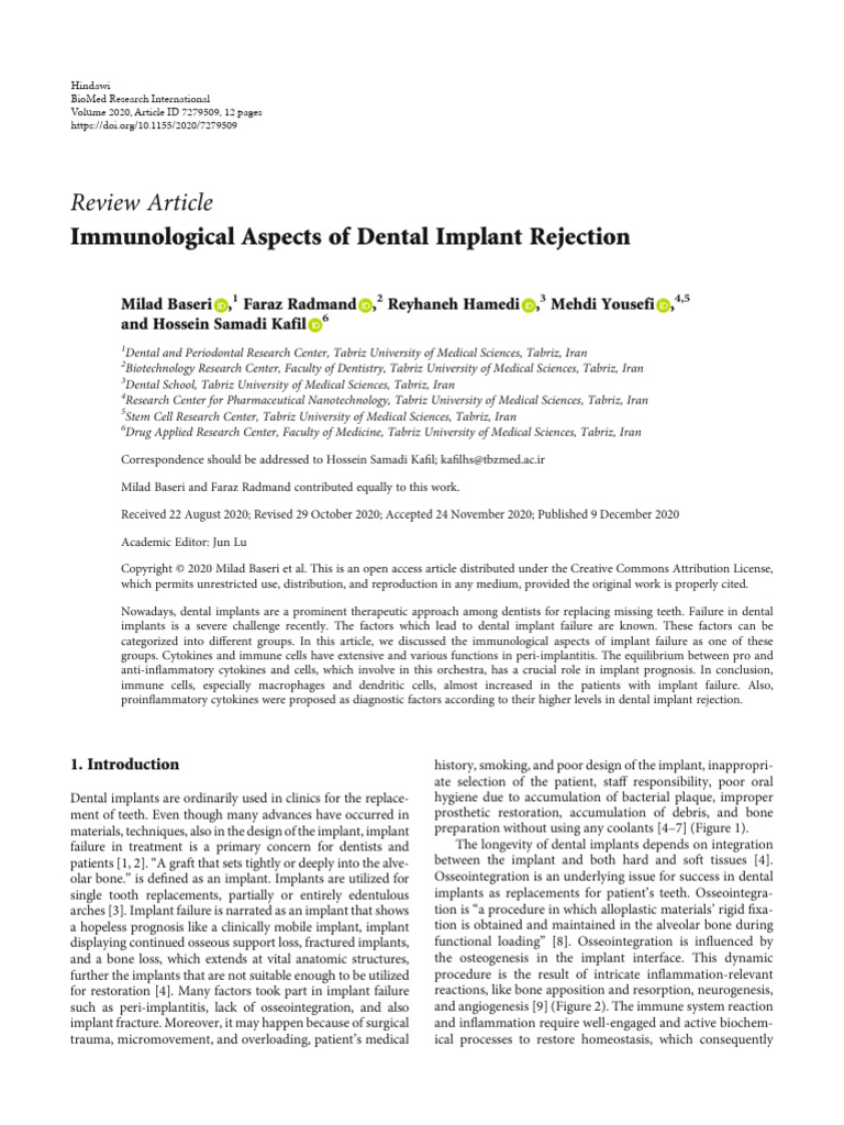 Immunological Aspects of Dental Implant Rejection | PDF | Interleukin 8 | Inflammation