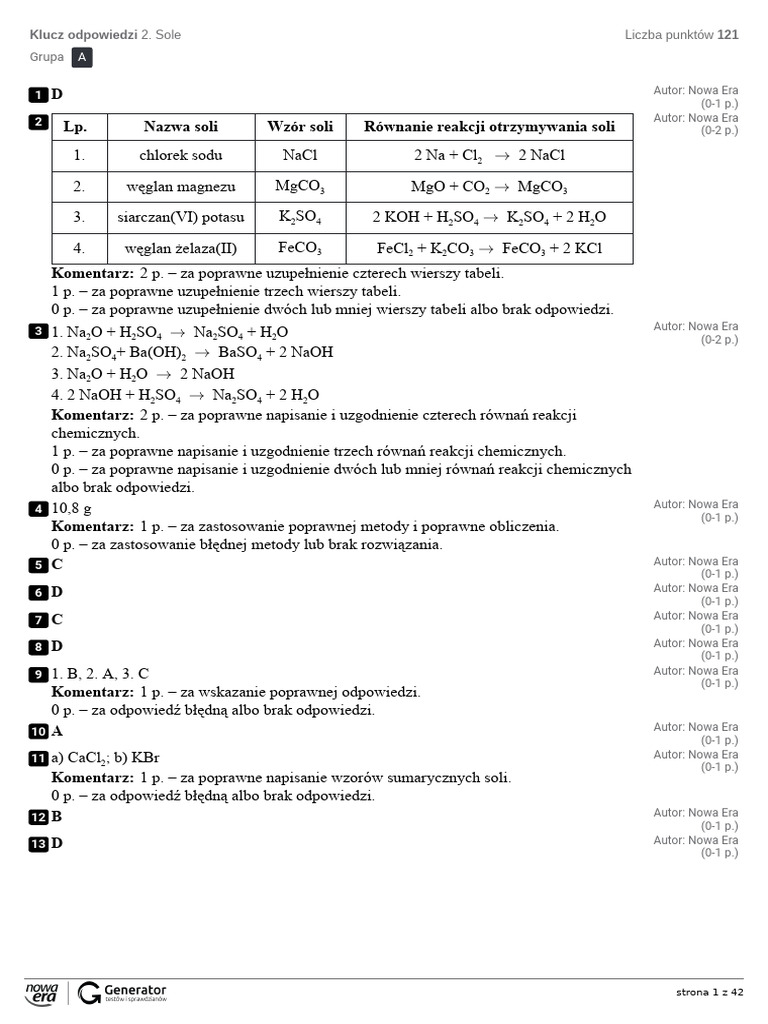 D Lp. Nazwa Soli Wzór Soli Równanie Reakcji Otrzymywania Soli | PDF