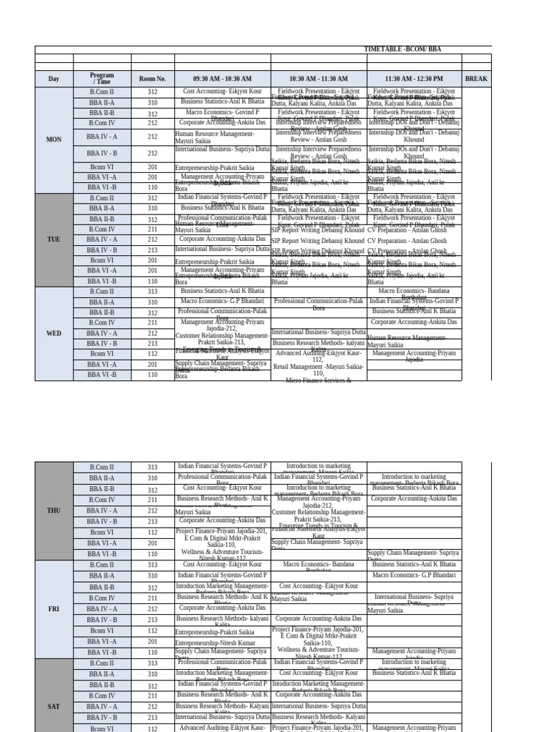 Time Table 6 Presentations Even Sem Timetable-Ug-Pg Combined | PDF | Business | Economies
