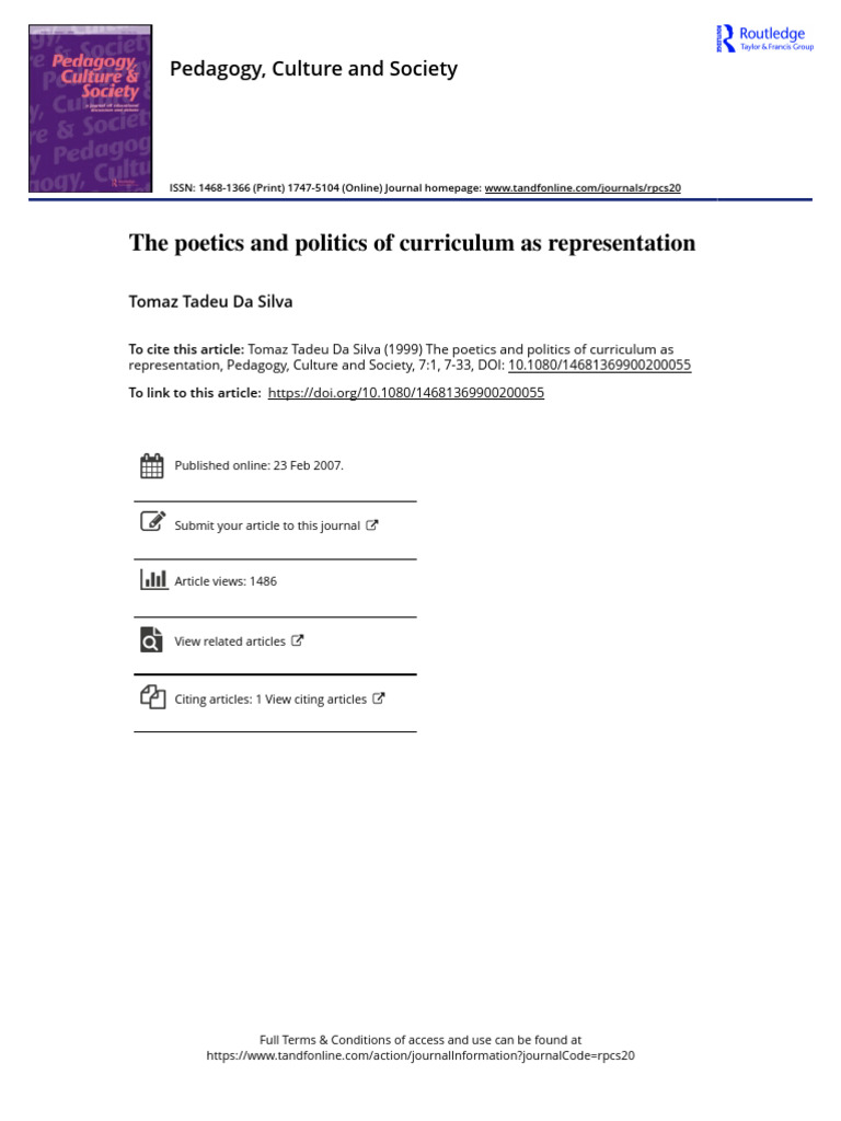 The Poetics and Politics of Curriculum As Representation | PDF ...