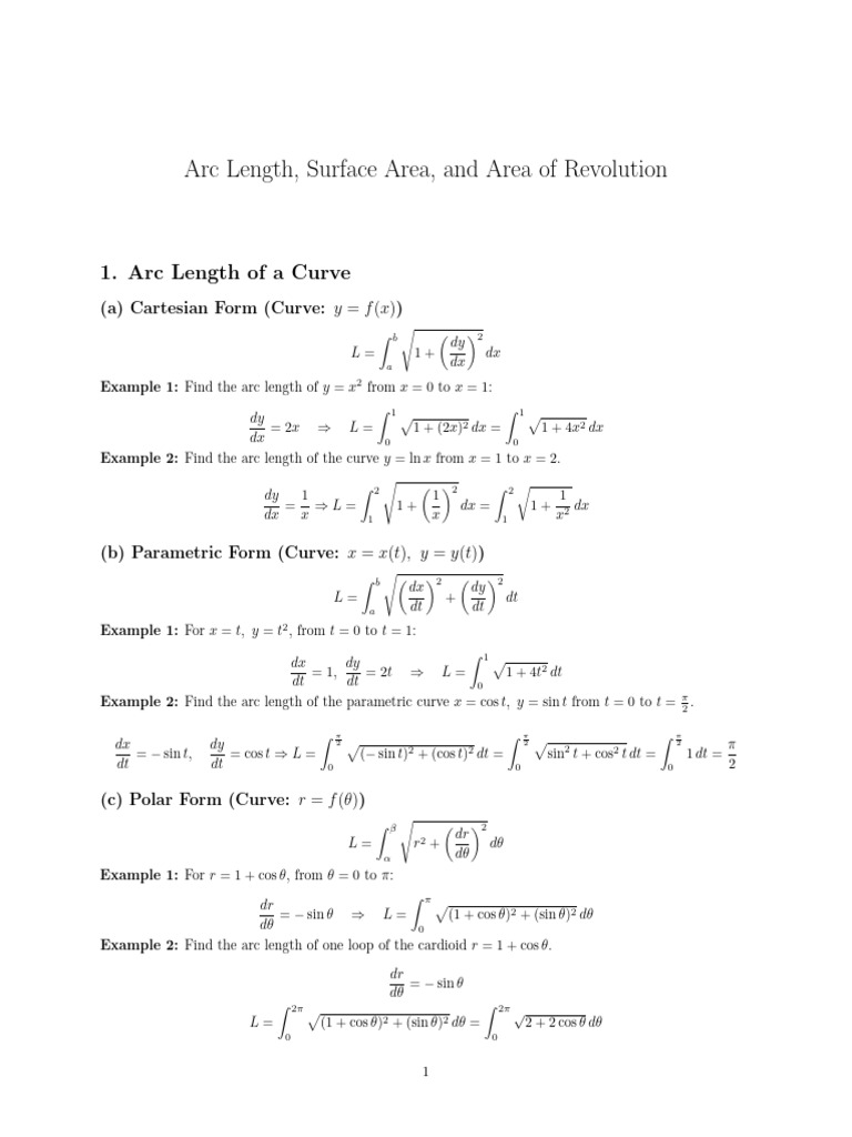 Arc Length, Area of Surface of Revol | PDF | Differential Geometry ...