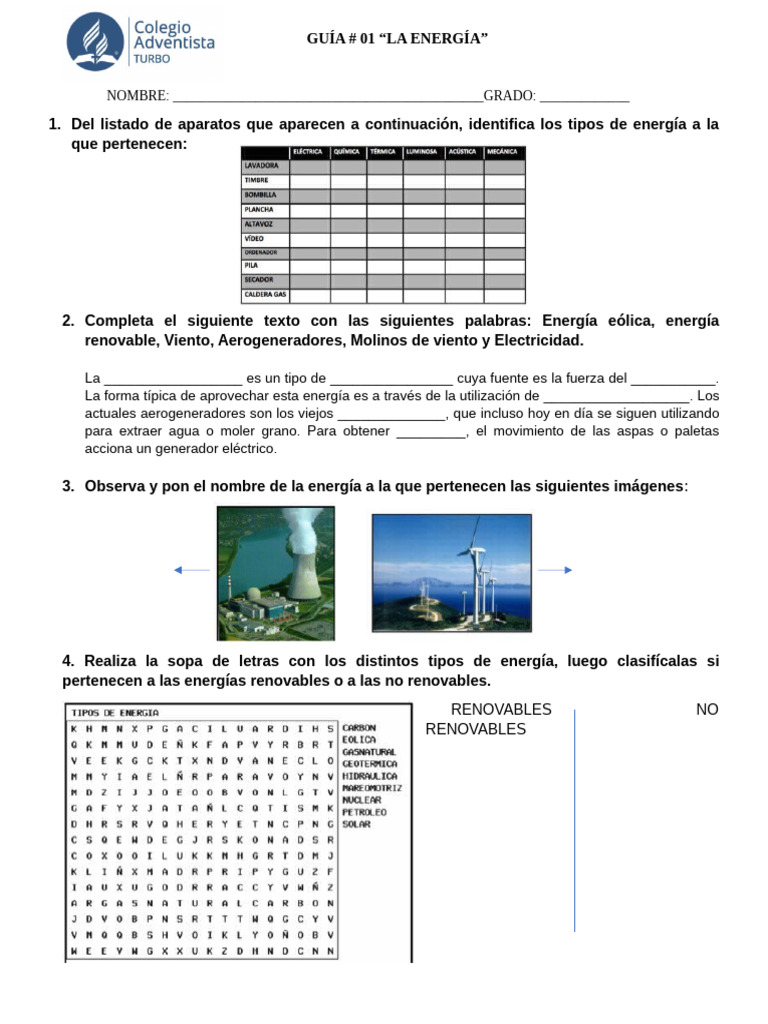 Guía Ciencias 7 La Energía | PDF