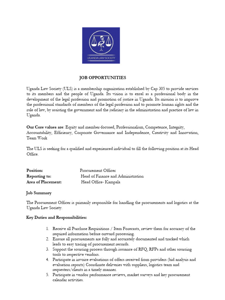 Current Advert Procurement Officer | PDF | Procurement | Logistics