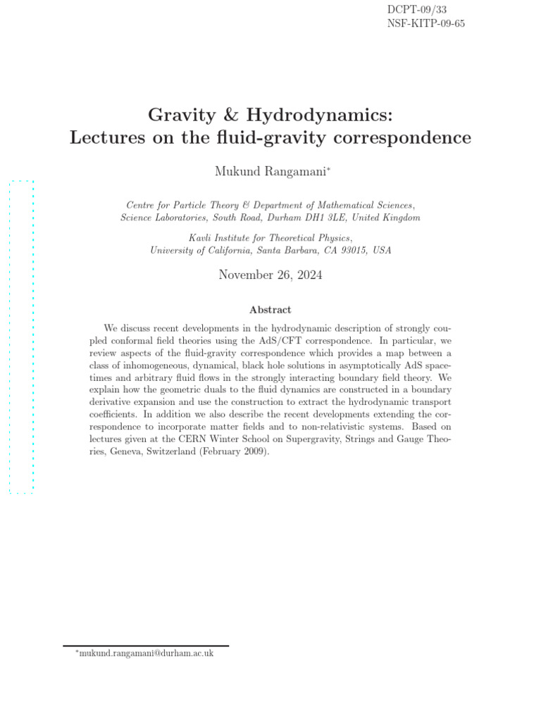 Gravity & Hydrodynamics: Lectures On The Fluid-Gravity Correspondence ...