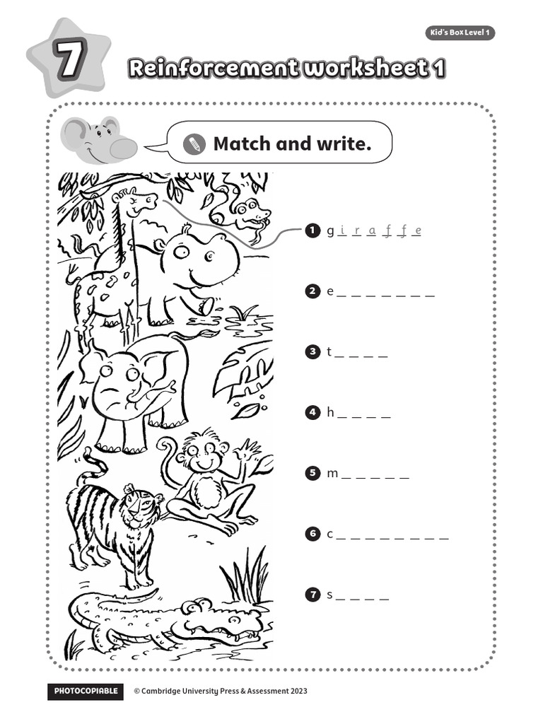 KidsBox Level1 Unit7 Reinforcement Worksheet 1 | PDF