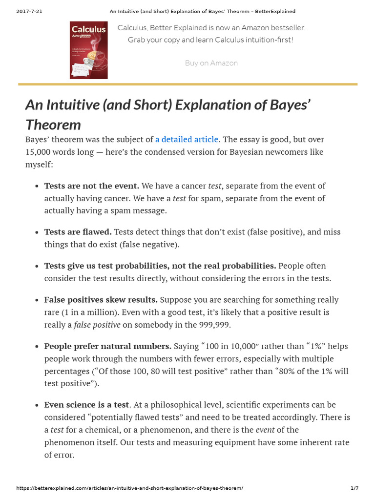An Intuitive Explanation of Bayes’ Theorem – BetterExplained | PDF