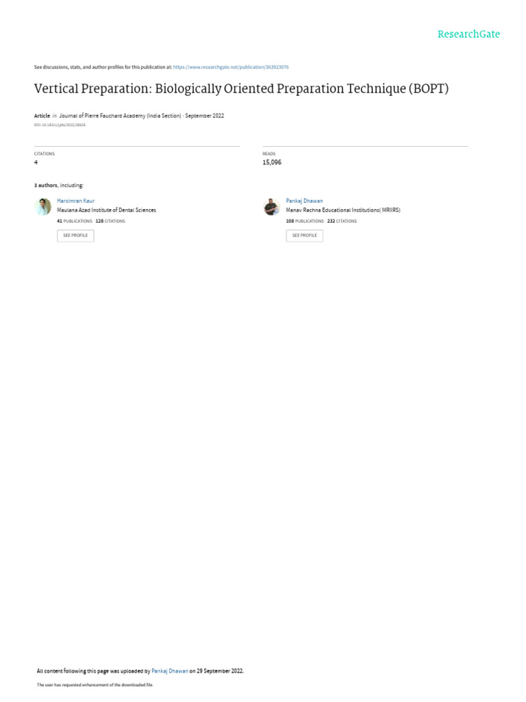 Vertical Preparation: Biologically Oriented Preparation Technique (BOPT ...