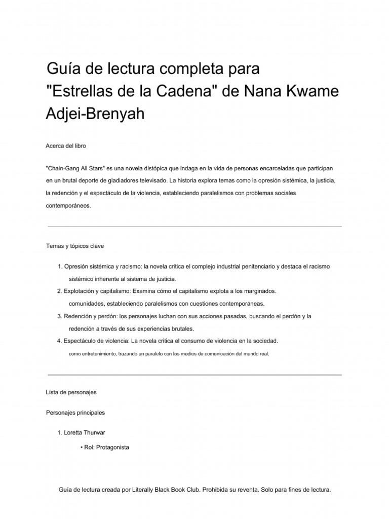 Comprehensive Reading Guide For - Chain-Gang All Stars - by Nana Kwame ...