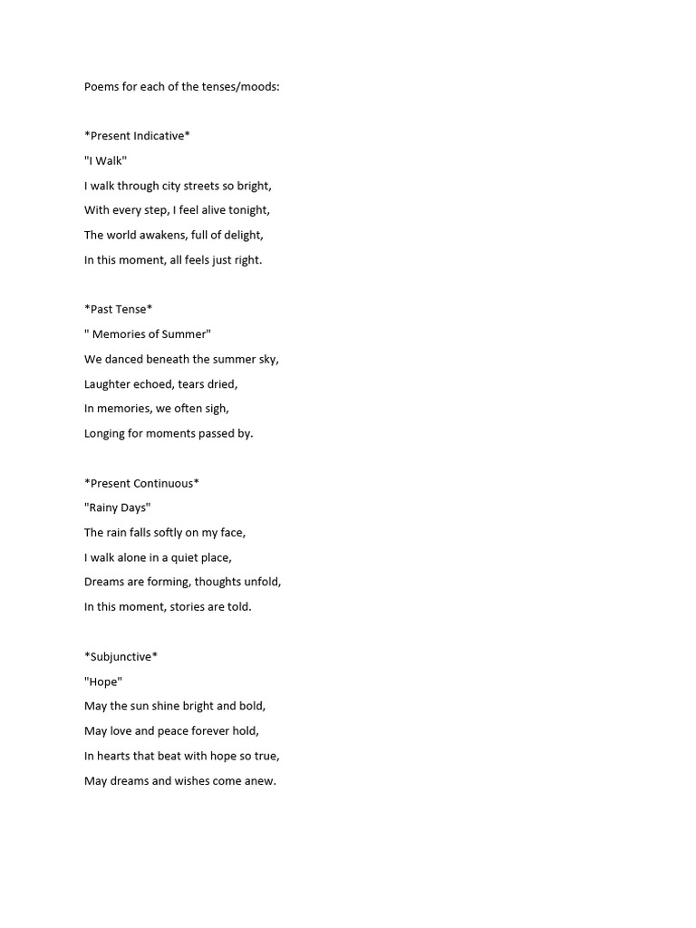 Poems in English for each of the tenses | PDF