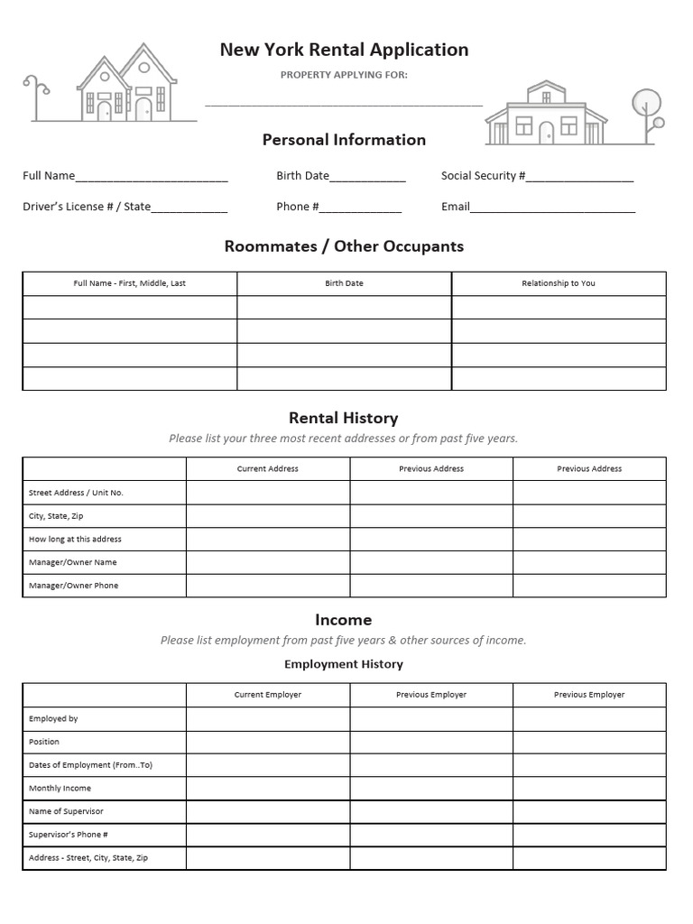 New York Rental Application Form | PDF | Leasehold Estate | Lease