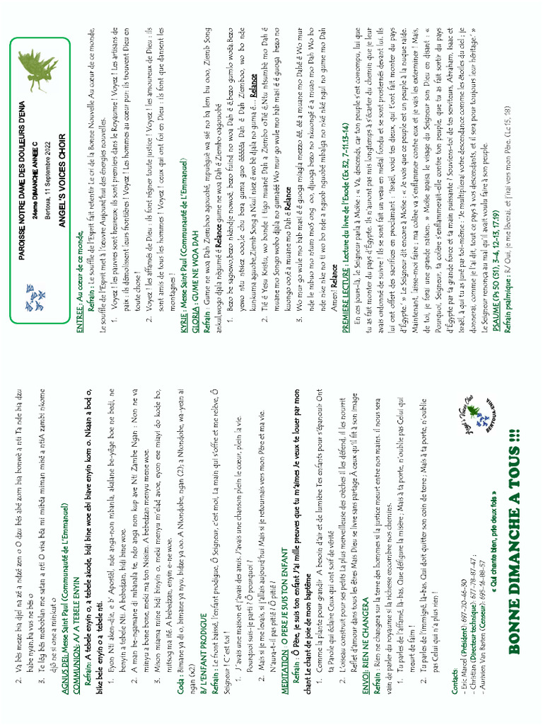 Feuille de Messe 24e - Dim TOC | PDF