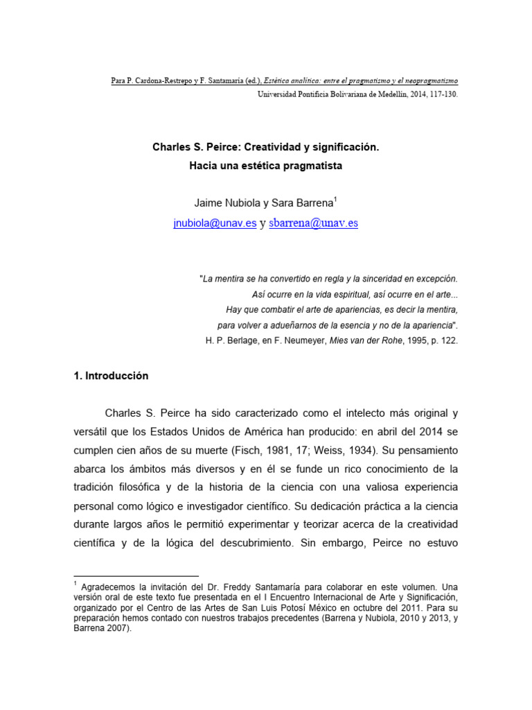 Estética pragmatista en Peirce | PDF | Charles Sanders Peirce ...
