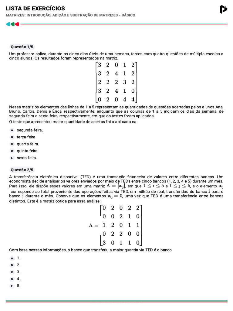 Matematica-Matrizes - Introdução, Adição e Subtração de Matrizes ...