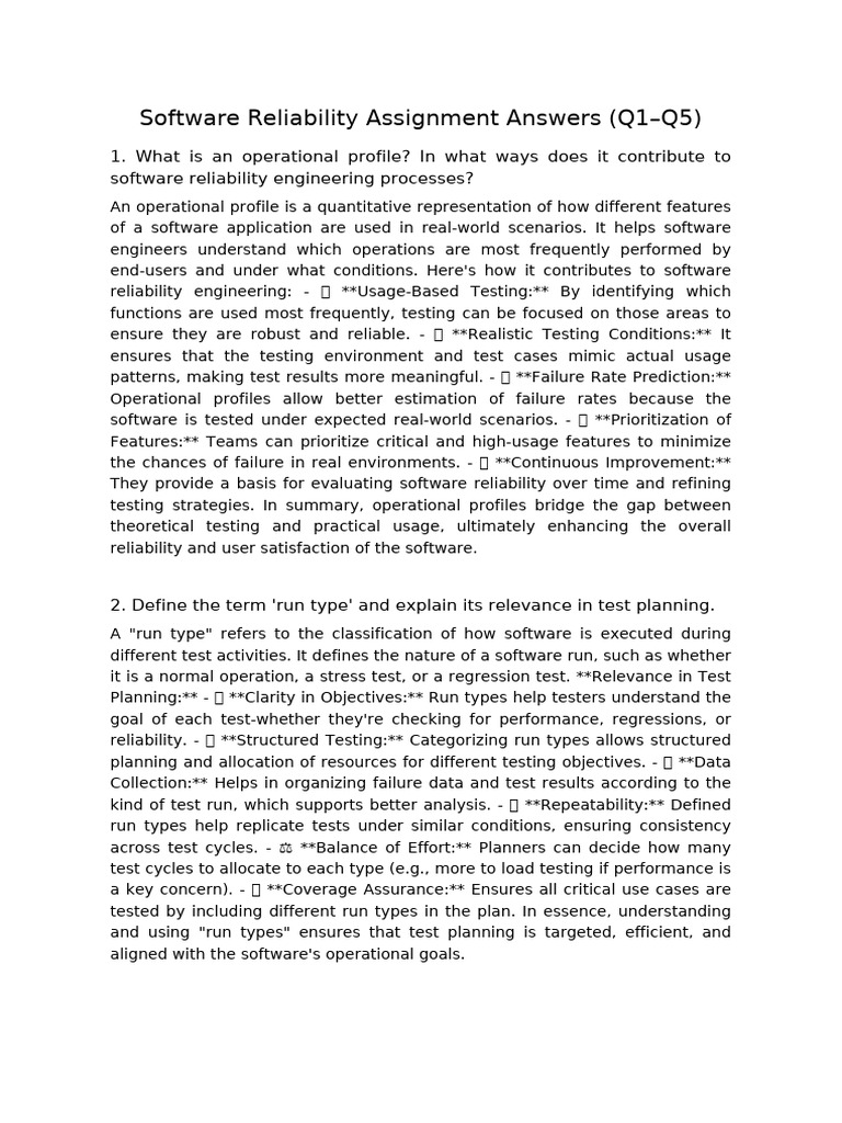 Software Reliability Q1 To Q5 Pdf Reliability Engineering