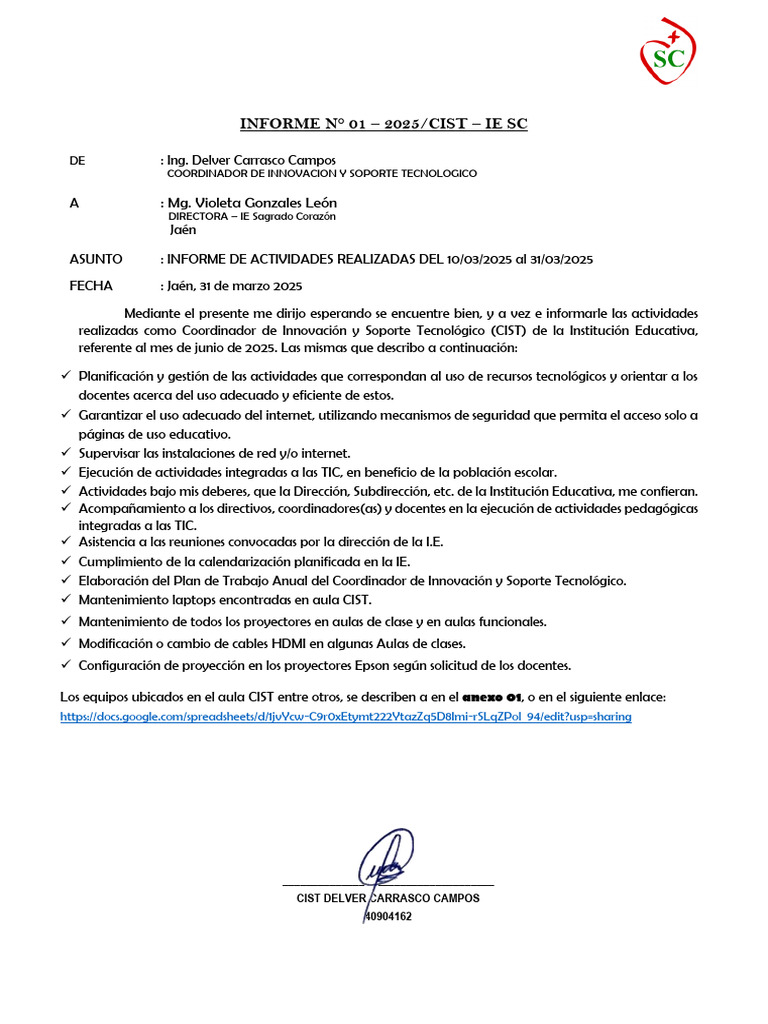 Informe de Actividades CIST Marzo | PDF | Informática